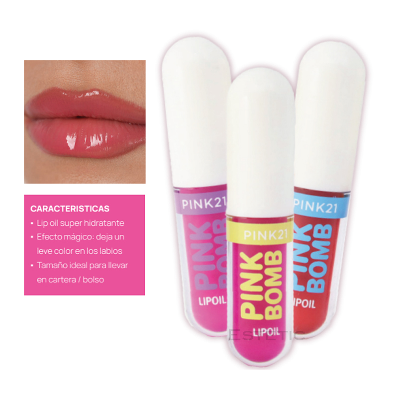 Lip Oil Pink BOMB Super Hidratante Tono Suave Pink 21 | Estetic Make Up