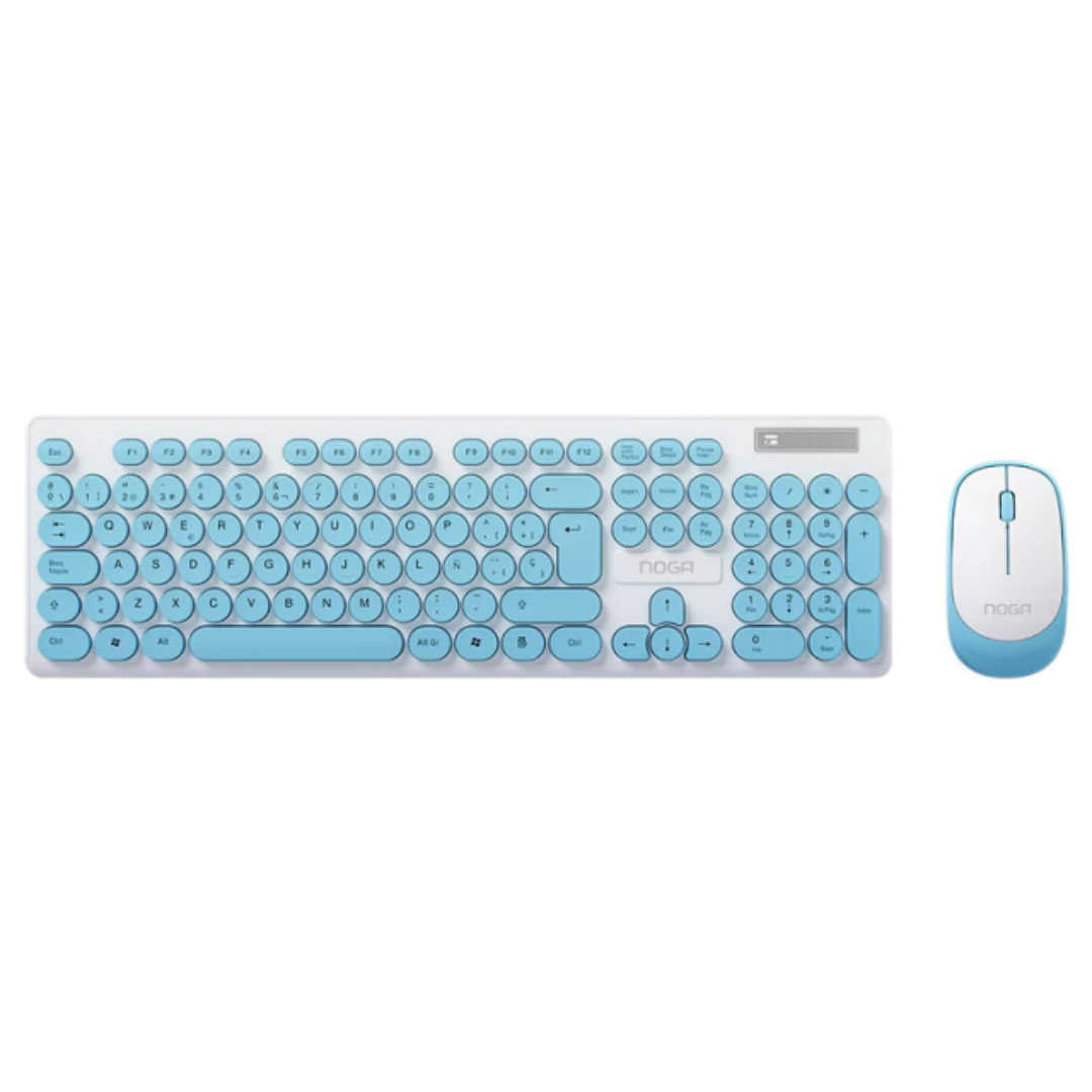 Combo Noga Teclado Y Mouse Wireless Blanco Y Celeste | Noxie Store