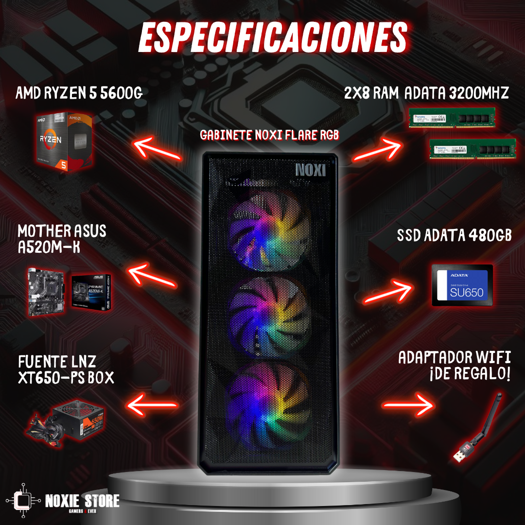 Noxi Gaming Pc Amd Ryzen 5 5600g | 16 Gb | 480gb Ssd | Wifi | Noxie Store